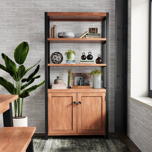 Tall bookcase with cupboard store