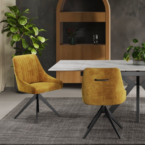 HUGO S Velvet Mustard Dining Chair With Swivel Black Legs Lifestyle Furniture UK